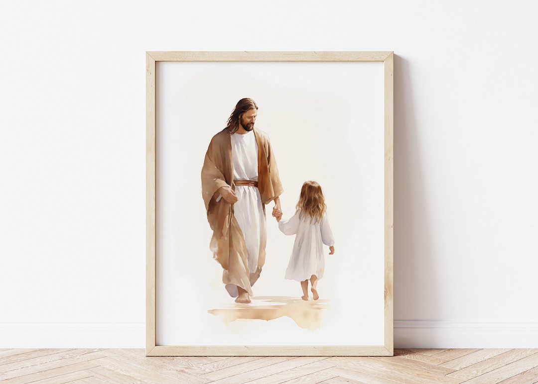 Jesus With A Little Girl, Jesus Watercolor Painting, Christian Nursery ...
