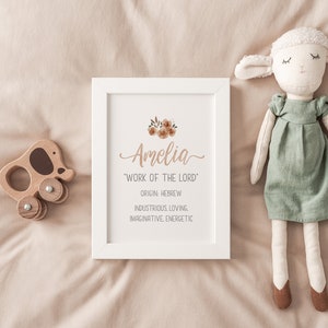 Amelia Name Meaning Print, Amelia Name Art, Baby Shower Gift, Girls ...