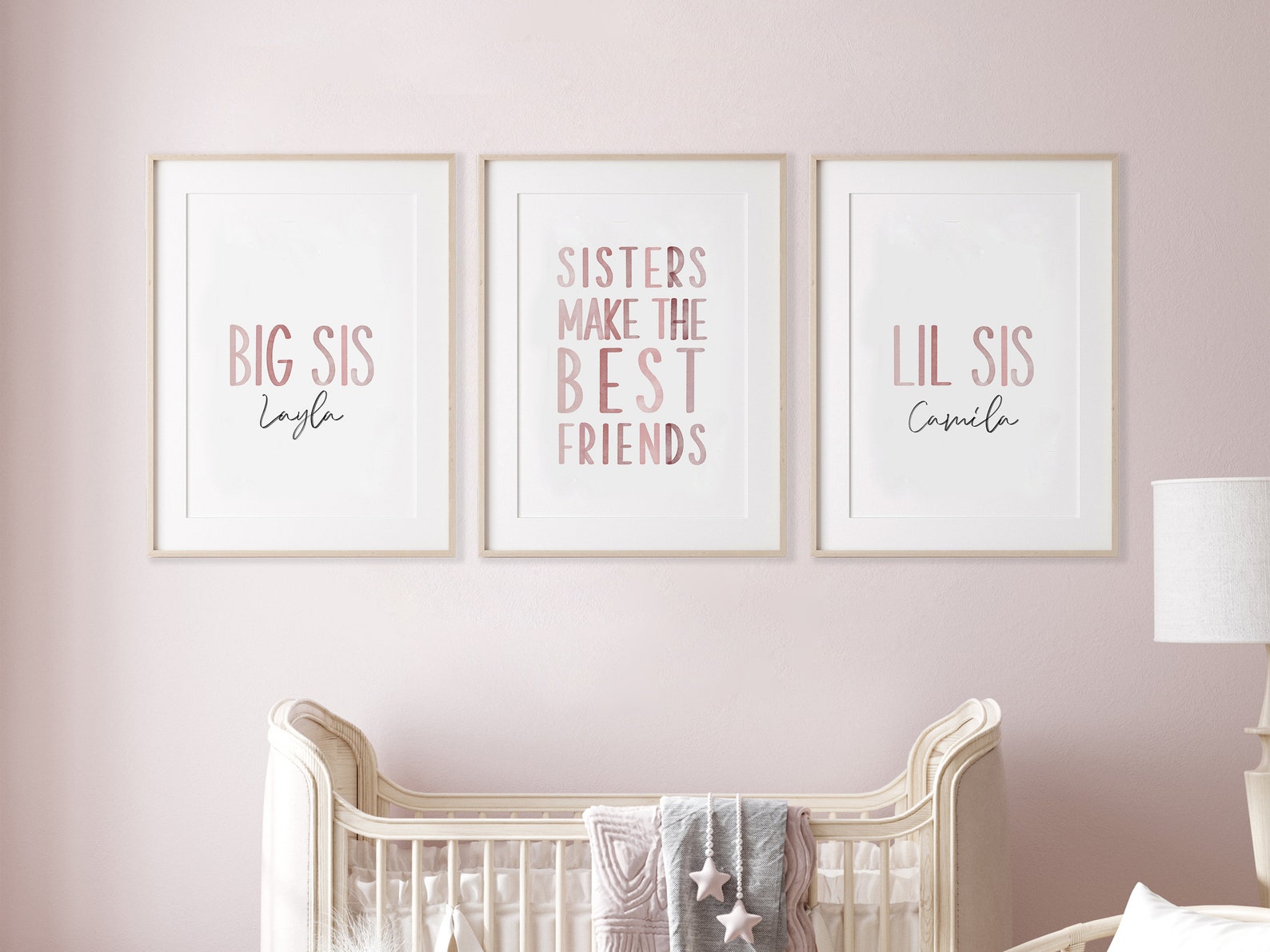 Set of 3 Blush Pink Sister Prints Custom Sister Name Sister - Etsy