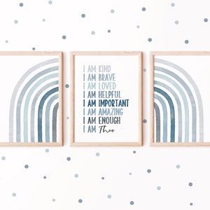 Blue Watercolor Kids Affirmation Print, Custom Name, Positive ...