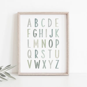 Sage Green Watercolor Learning Prints, SET of 6, Alphabet, Numbers ...