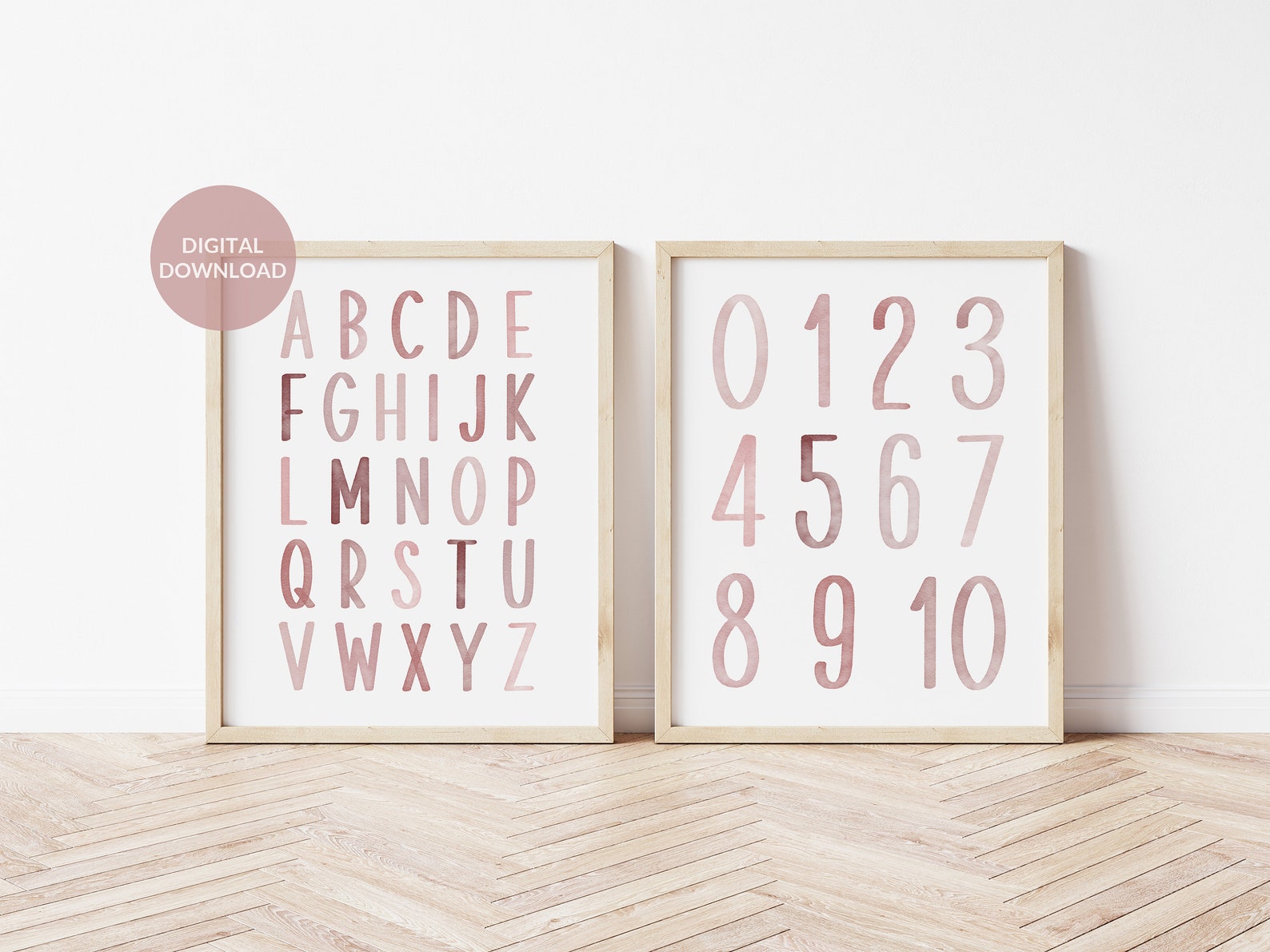 SET of 2 Blush Pink Alphabet & Numbers Nursery Wall Art Pink - Etsy