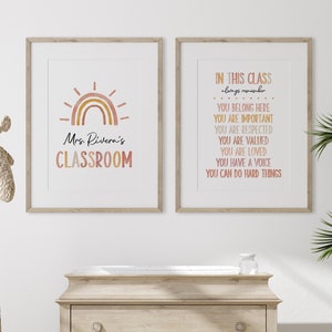 SET of 2 Classroom Sign, Custom Teacher Name Sign, Boho Classroom Sign ...