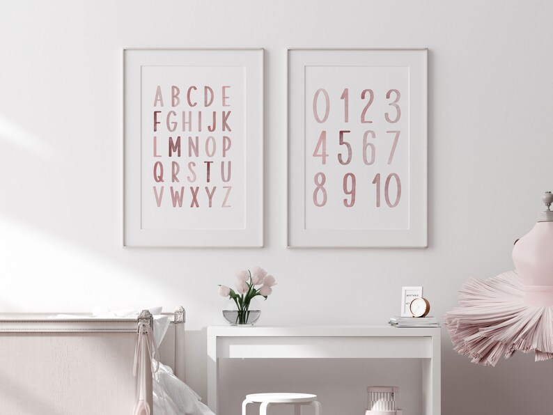 SET of 2 Blush Pink Alphabet & Numbers Nursery Wall Art Pink - Etsy
