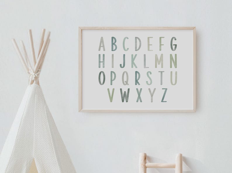 Sage Green Alphabet Print: Watercolor ABC Montessori Art (digital ...