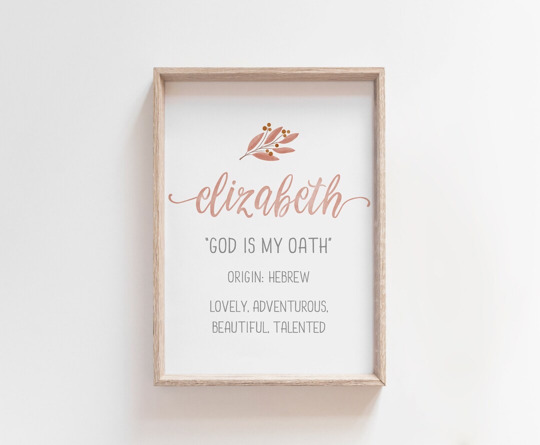 Elizabeth Name Meaning Print, Elizabeth Name Art, Baby Shower Gift ...