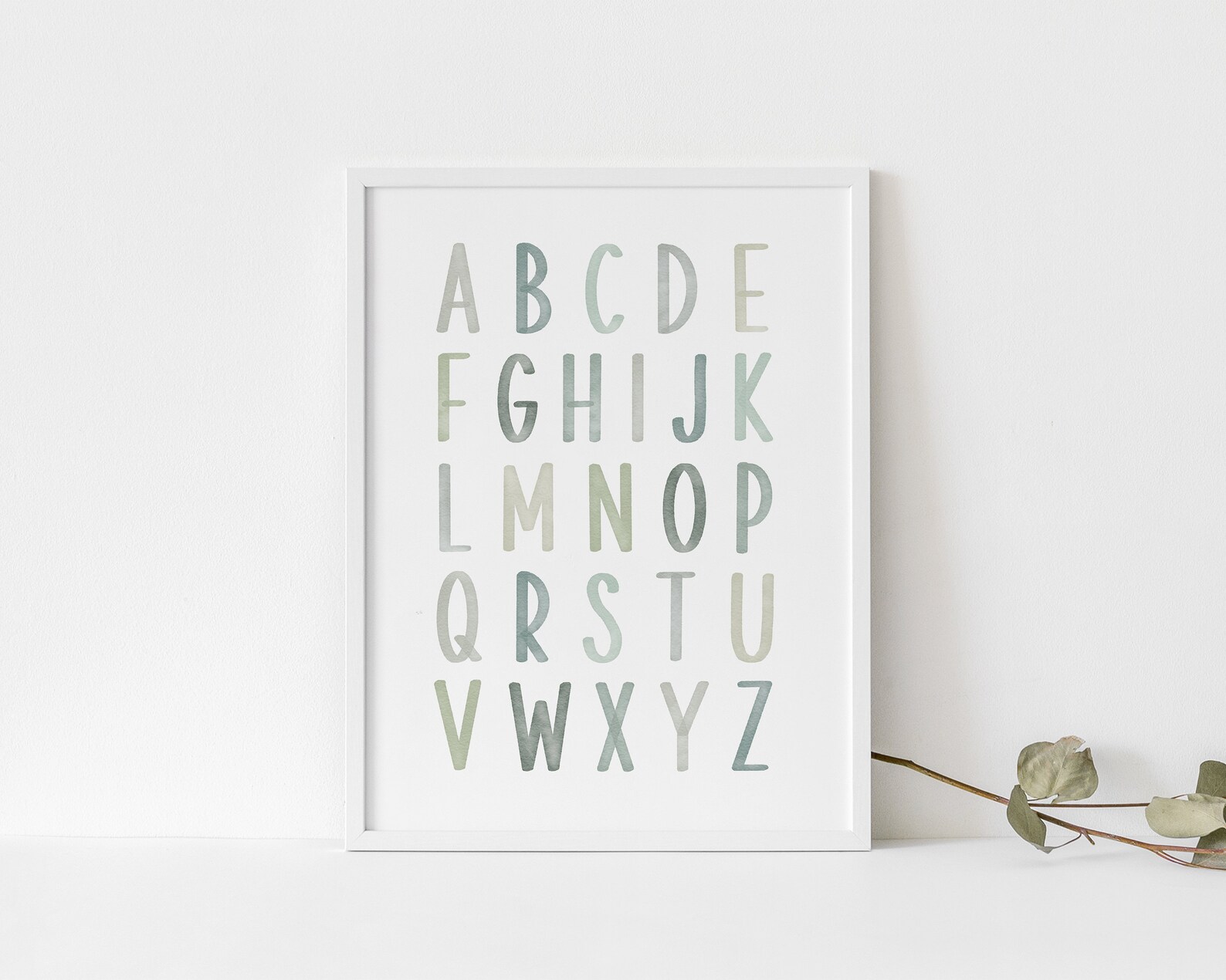 Sage Green Watercolor Alphabet Print Green Nursery Decor ABC - Etsy