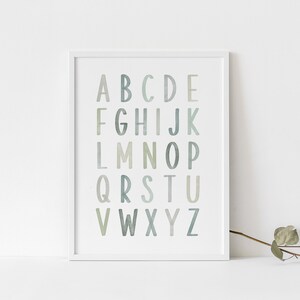 Sage Green Watercolor Alphabet Print: Montessori Nursery Decor (digital ...