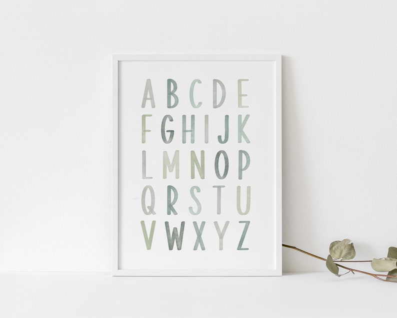 Sage Green Watercolor Alphabet Print Green Nursery Decor ABC - Etsy