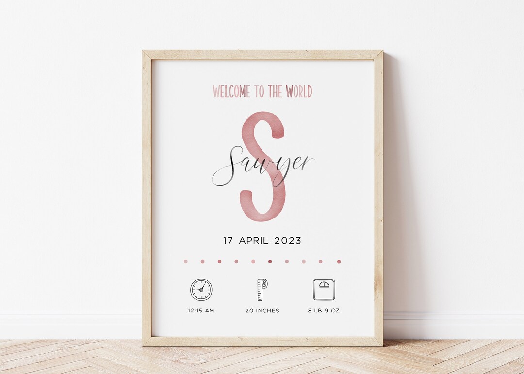 Baby Birth Stats Print Pink Watercolor Personalized Gift - Etsy