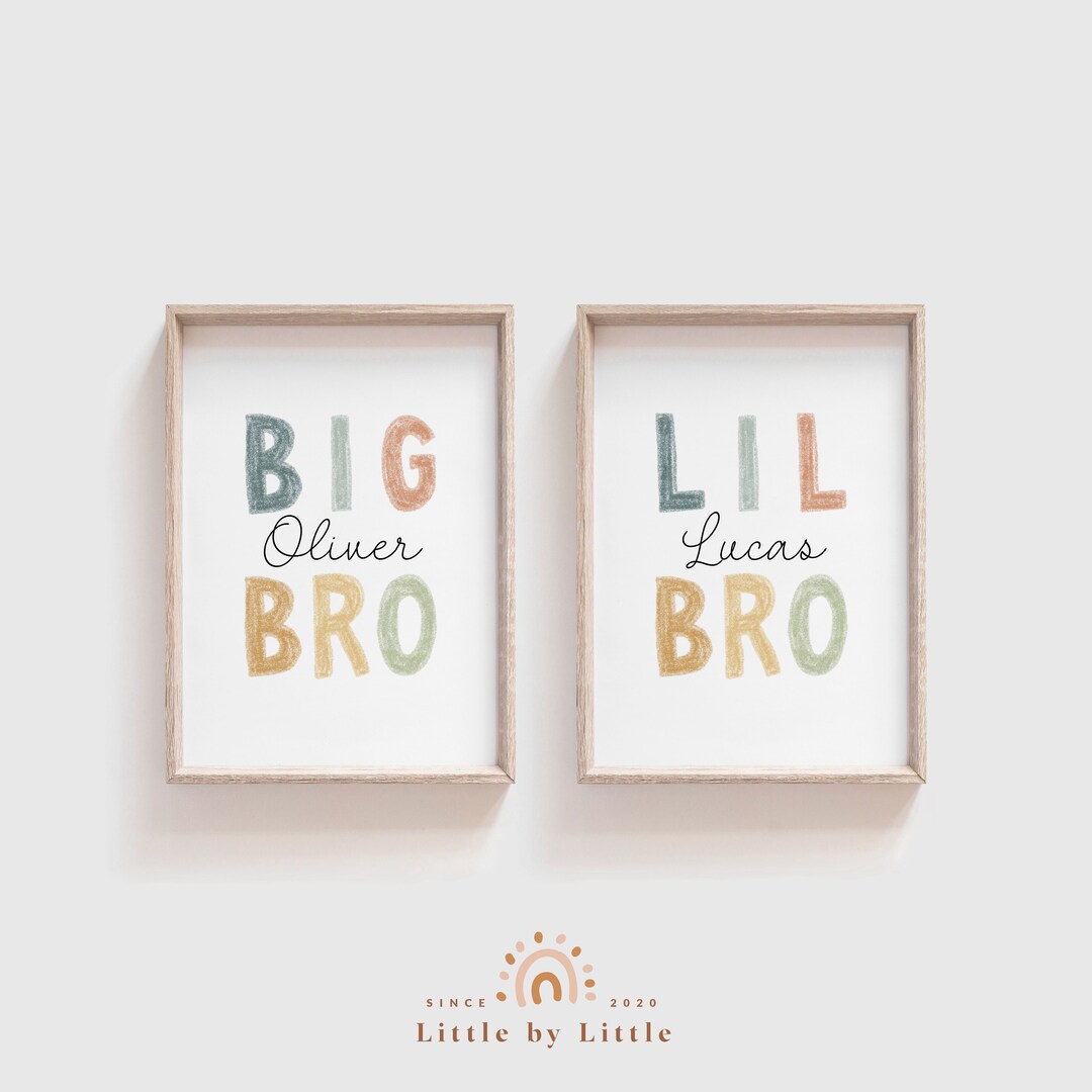 Set of 2 Custom Brother Name Sign BIG Bro LIL Bro Boys Room - Etsy