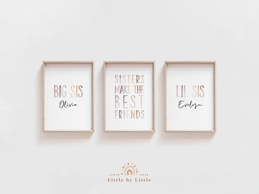 Set of 3 Prints, Custom Sister Name, Sister Print, Neutral Boho, Girls ...