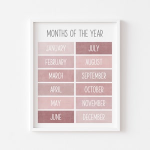 SET of 6 Pink Learning Prints, Blush Pink Watercolor, Alphabet, Numbers ...