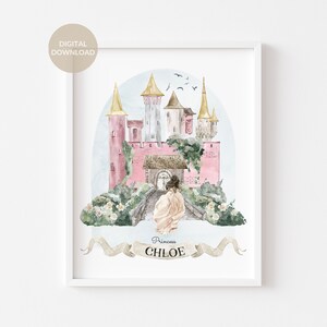 Watercolor Princess Castle Custom Name Art, Dark Skin Princess ...