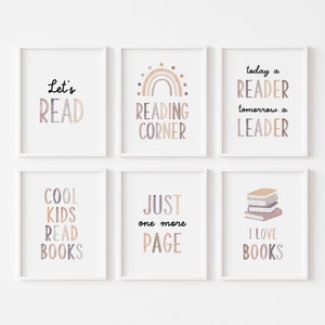 Reading Corner Sign Bundle: Neutral Watercolor Prints (digital Download ...