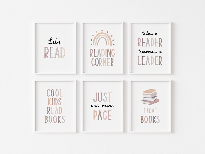 Reading Corner Sign Bundle: Neutral Watercolor Prints (digital Download ...
