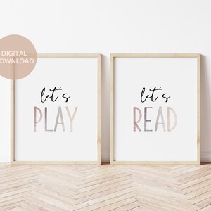 SET of 2 Prints, Let's Play Let's Read, Play Read Wall Art, Kids Room ...