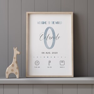 Baby Birth Stats Sign, Blue Watercolor, Personalized Gift, Birth ...