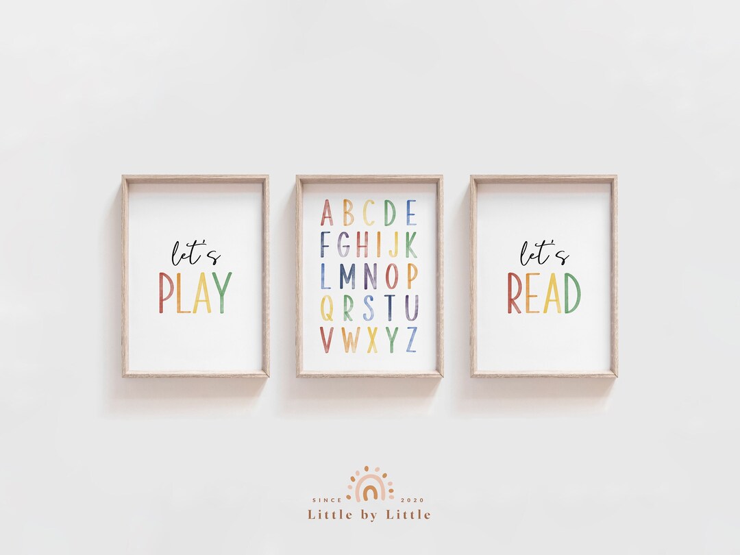 SET of 3 Posters, Let's Play Let's Read, Alphabet, Kids Room Decor ...