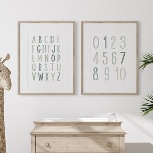 Sage Green Watercolor Alphabet Numbers Prints: Nursery Decor (digital ...