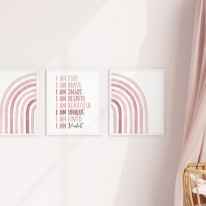 Girls Affirmation Print, SET of 3, Personalized Affirmation Wall Art ...