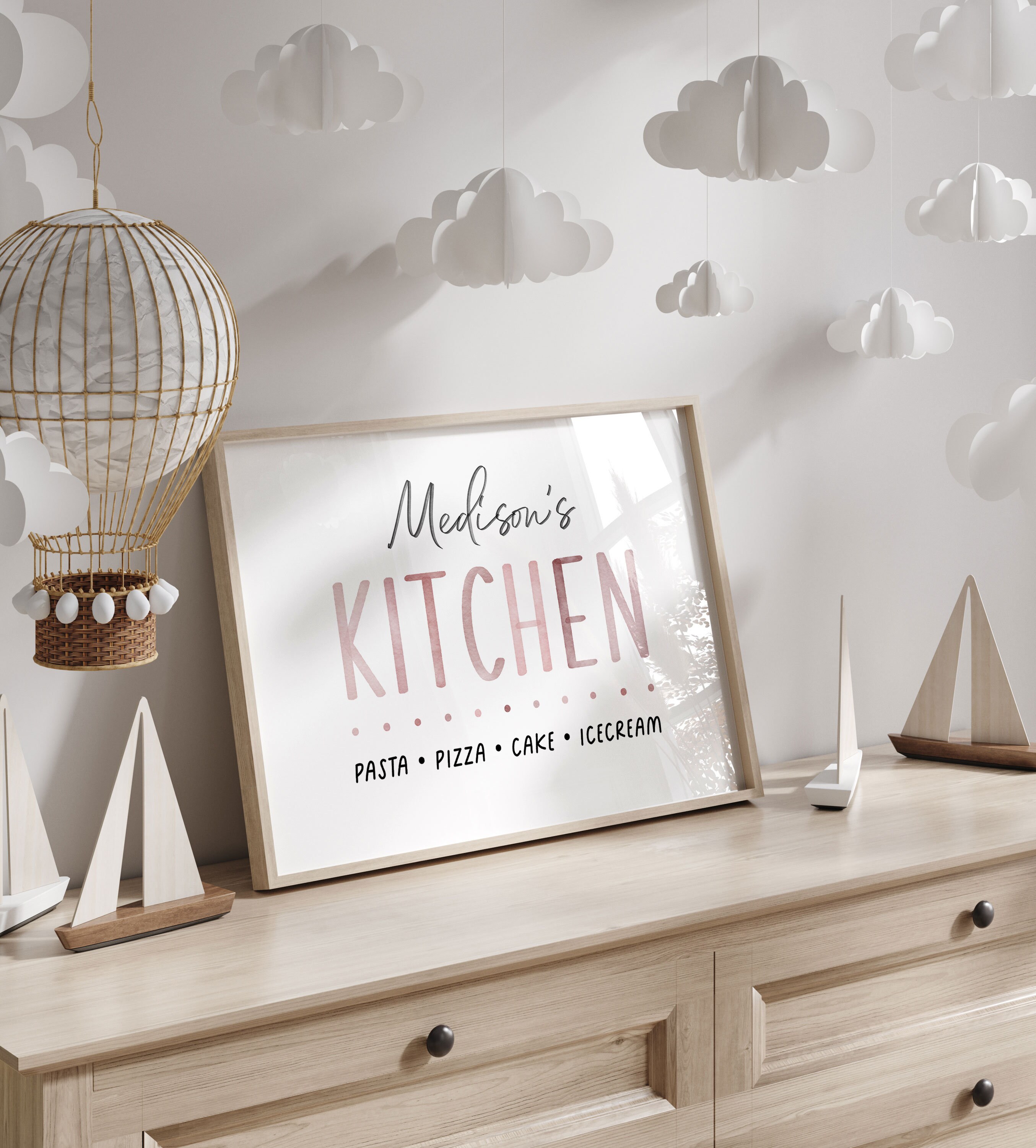 Custom Play Kitchen Sign, Personalized Gift for Little Girl, Pink ...