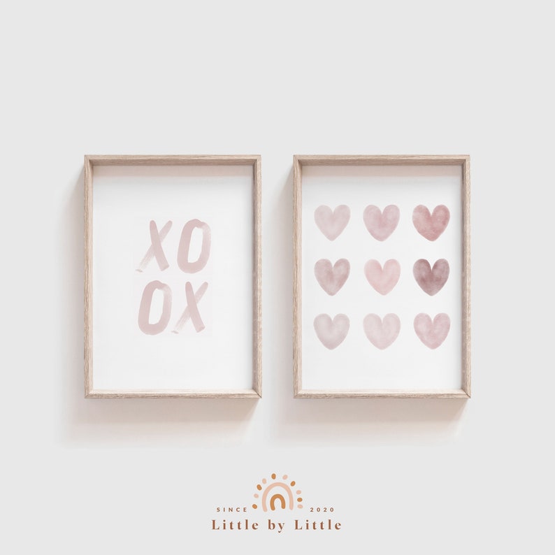 Set of 2 Love Prints Blush Pink XOXO Print Watercolor | Etsy
