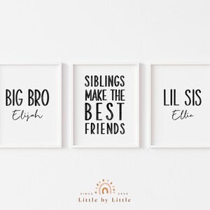 Black Watercolor Sibling Name Prints, Set of 3, Sibling Quote ...