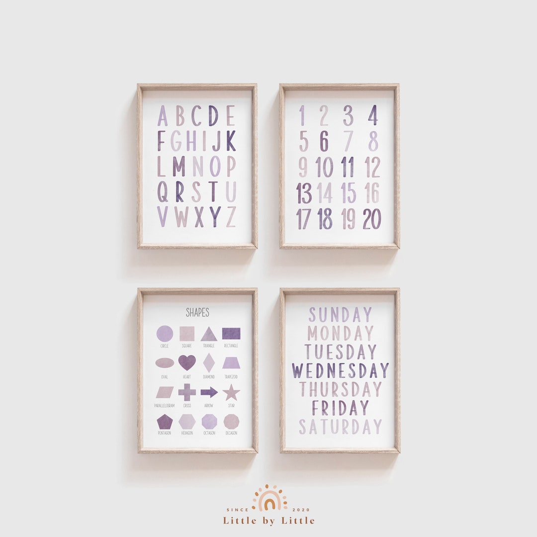 Purple Watercolor Learning Prints: Alphabet, Numbers, Shapes (digital ...