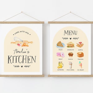 Set of 2 Custom Play Kitchen Sign, Watercolor Toy Kitchen Menu ...