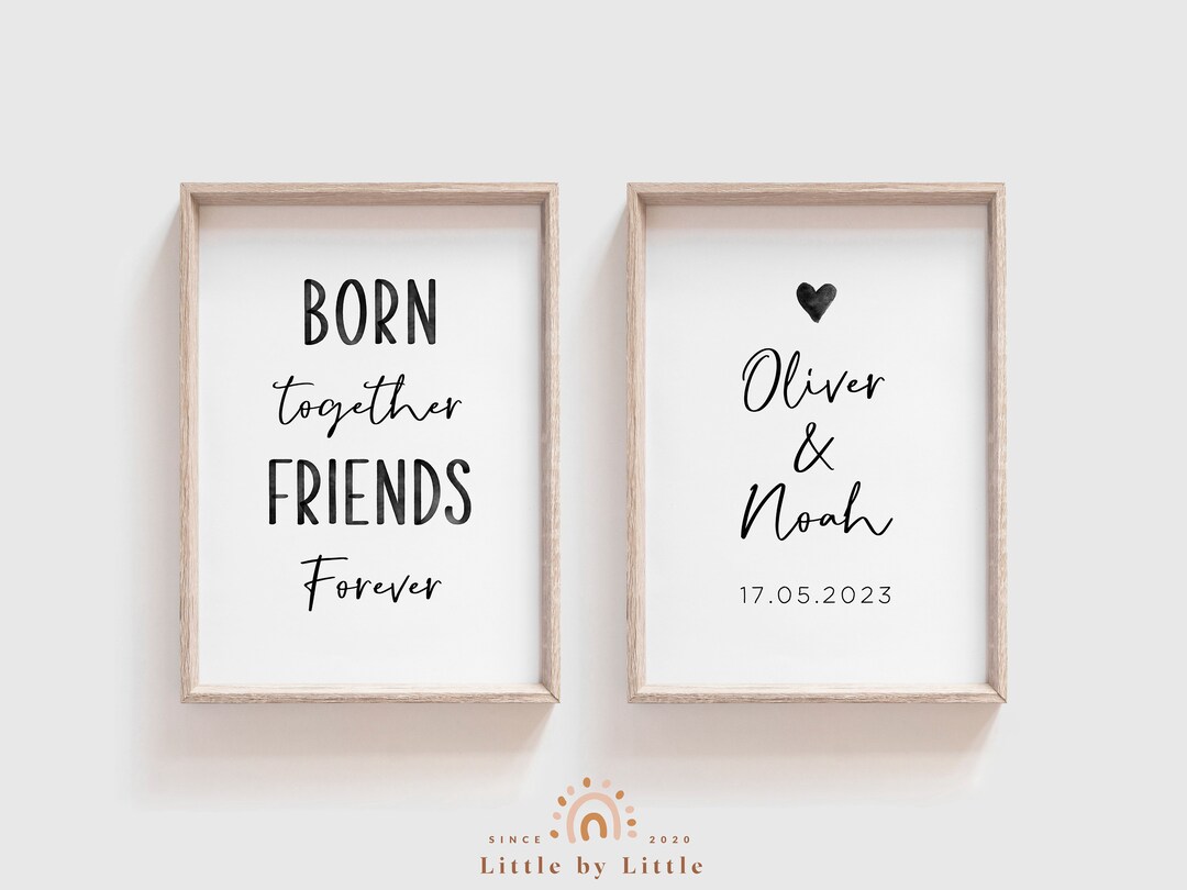Born Together Friends Forever, Custom Twin Name Sign, Black Watercolor ...