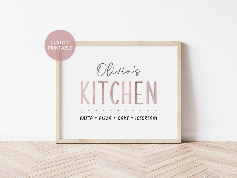 Custom Play Kitchen Sign, Personalized Gift for Little Girl, Pink ...