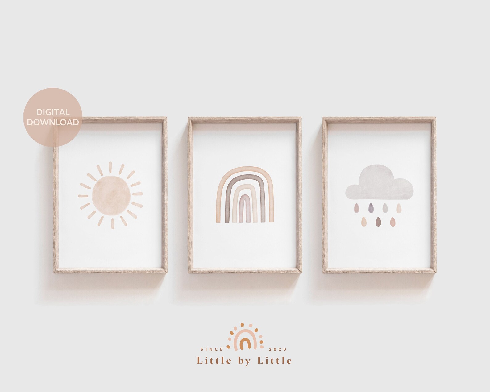 SET of 3 Posters Neutral Sun Rainbow Cloud Print Watercolor | Etsy