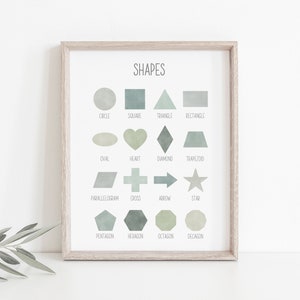 Sage Green Watercolor Learning Prints, SET of 6, Alphabet, Numbers ...