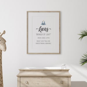 Lucas Name Meaning Print, Meaning of Lucas, Baby Shower Gift, Boys Room ...
