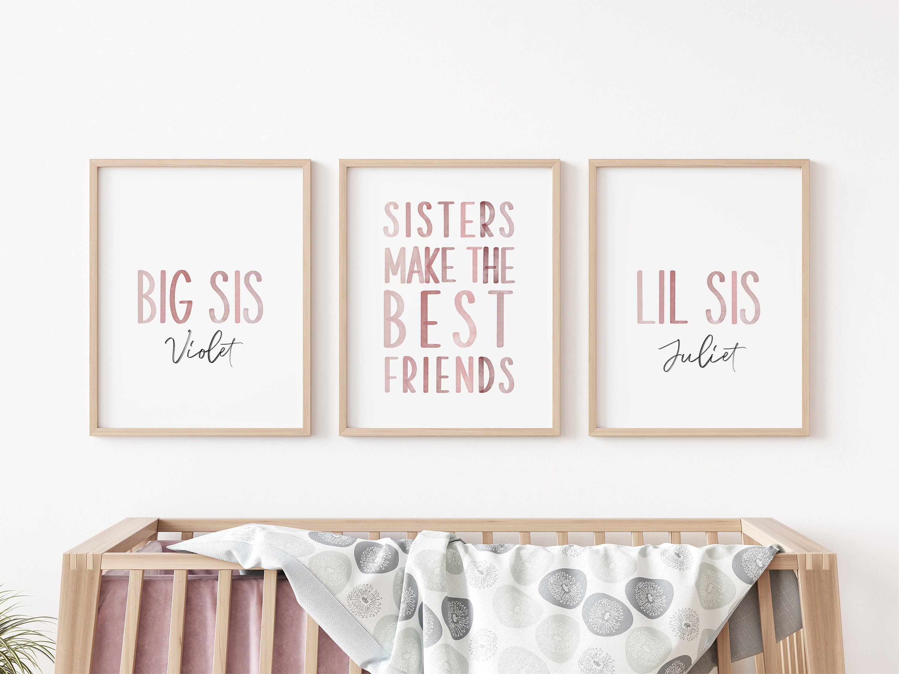 Set of 3 Blush Pink Sister Prints Custom Sister Name Sister - Etsy