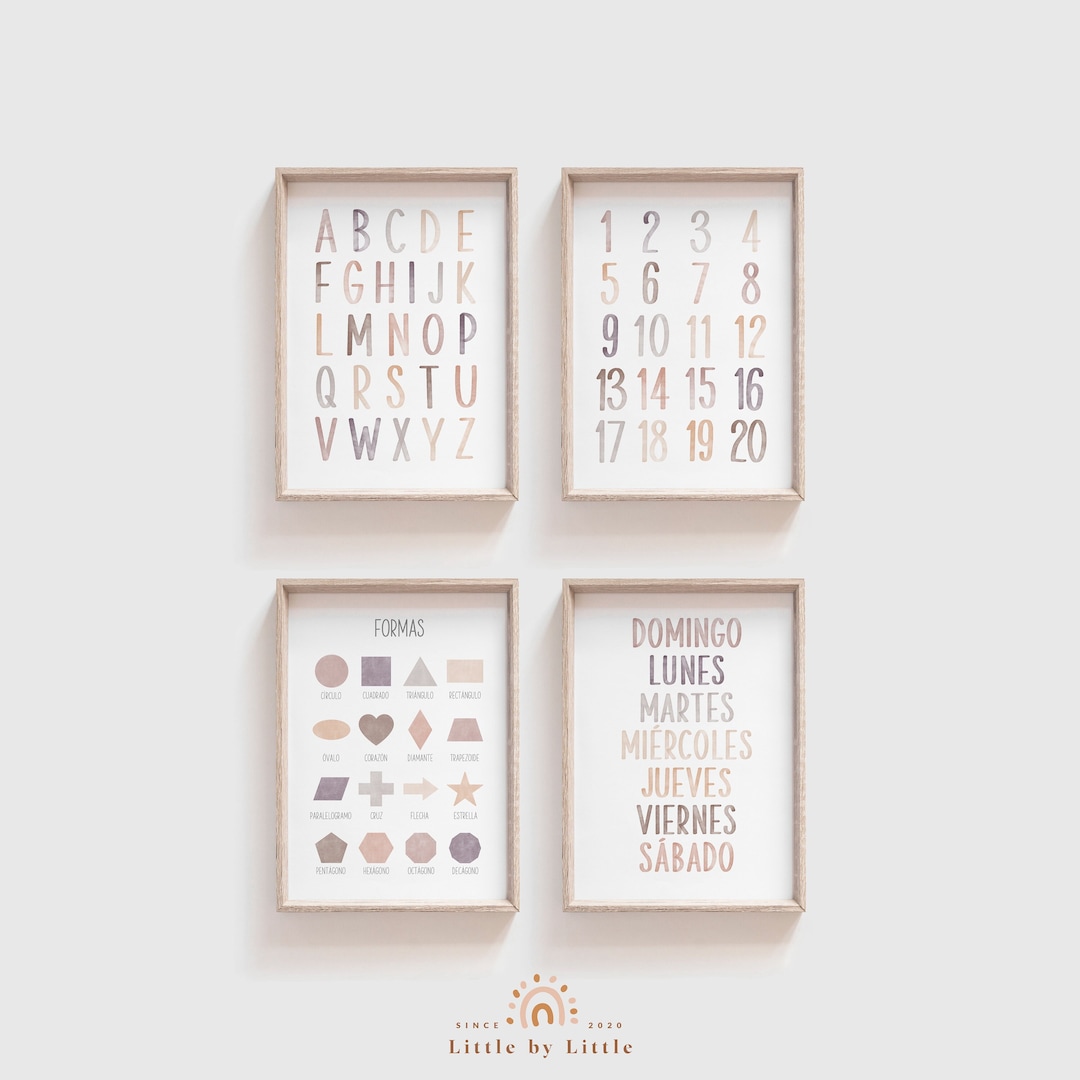 Spanish Alphabet Numbers Shapes Weekdays Prints: Neutral Nursery Art ...