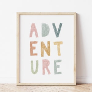 ADVENTURE Nursery Print, Pastel Earthy Color, Playroom Kids Room Decor ...