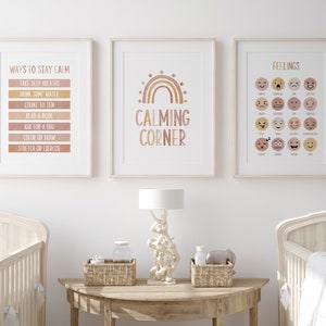 Boho Watercolor Calming Corner Signs, Set of 3, Calming Techniques ...