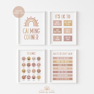 Set of 4 Calming Corner Prints, Boho Watercolor, Calming Techniques ...