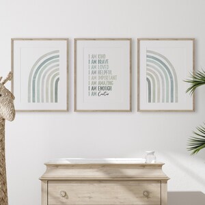 SET of 3 Sage Green Watercolor Custom Kids Affirmation Prints, Positive ...
