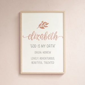 Elizabeth Name Meaning Print, Elizabeth Name Art, Baby Shower Gift ...