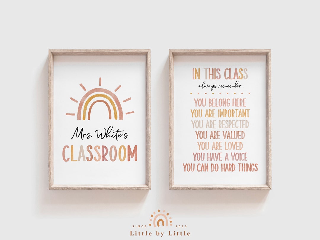 SET of 2 Classroom Sign, Custom Teacher Name Sign, Boho Classroom Sign ...