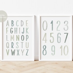 Sage Green Watercolor Alphabet Numbers Prints: Nursery Decor (digital ...