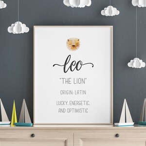 Leo Name Meaning Print, Leo Name Art, Baby Shower Gift, Boys Room Decor ...