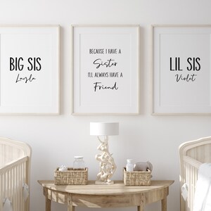 SET of 3 Print, Custom Sister Name Sign, Sister Quotes, Because I Have ...