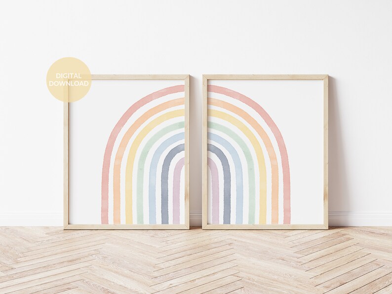 Pastel Rainbow Watercolor Print Set: Kids Nursery Decor (digital ...