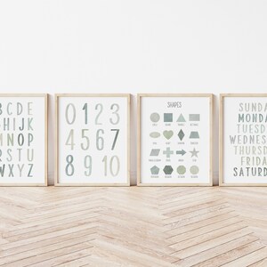 Sage Green Watercolor Learning Posters (set of 4) : Alphabet, Numbers ...