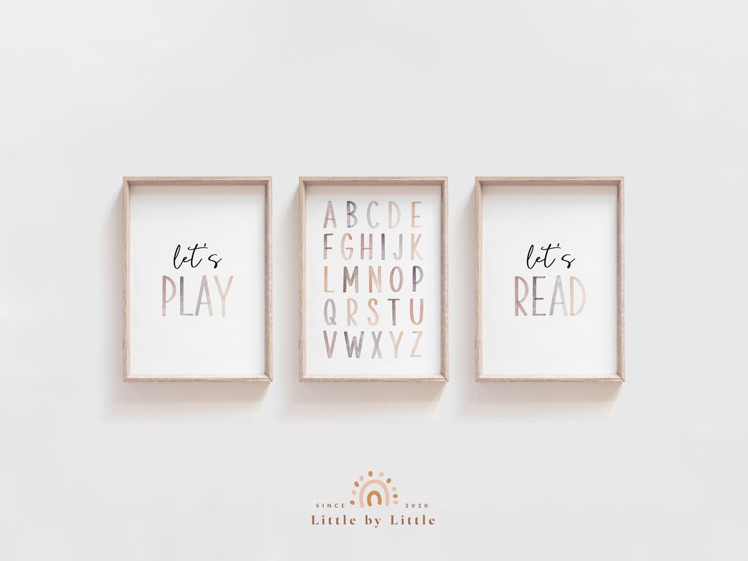 SET of 3 Posters, Let's Play Let's Read, Alphabet, Kids Room Decor ...