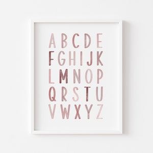 SET of 4 Educational Prints, Blush Pink Watercolor, Alphabet Numbers ...